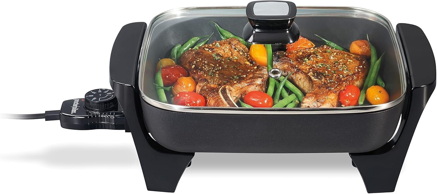 Electric Skillet with Lid, 116 sq. in. Nonstick Cooking Surface for ...