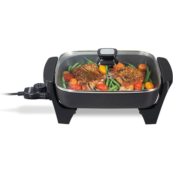 Electric Skillet with Lid, 116 sq. in. Nonstick Cooking Surface for ...