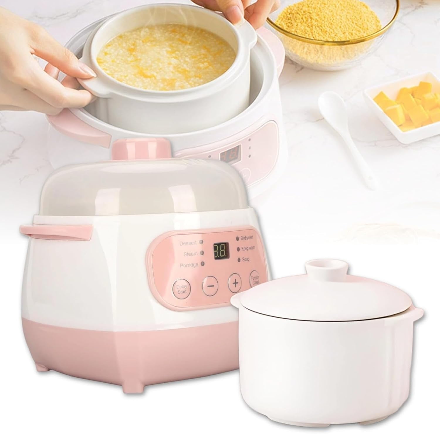 Electric Slow Cooker, 1L Mini Smart Ceramic Pot Soup Porridge Cooker ...