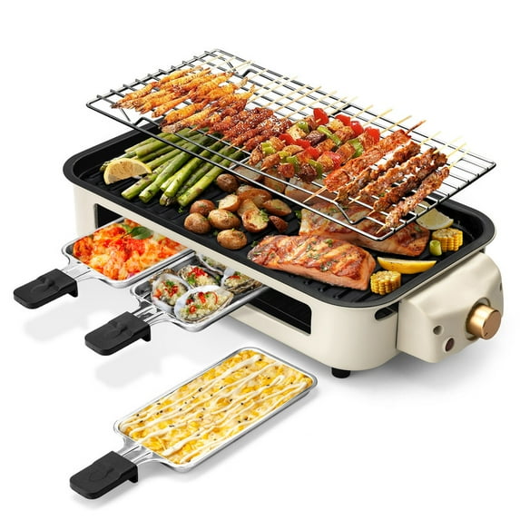 Electric Smokeless Indoor Grill – Non-Stick Raclette BBQ with 3 Mini ...