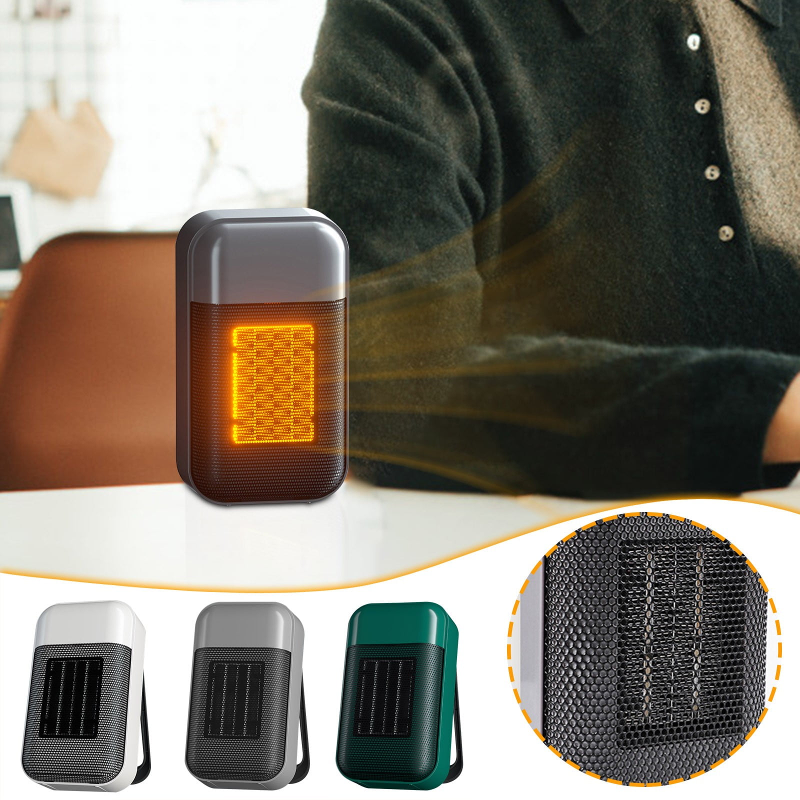 Electric Space Heater, 500W Space Heater with Thermostat, PTC Ceramic ...