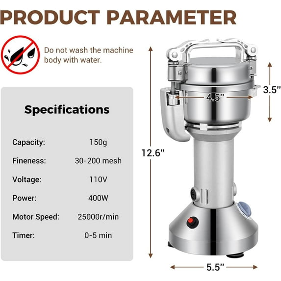 Electric Spice Grinder - 150g Commercial Grain Mill with 650W Power ...