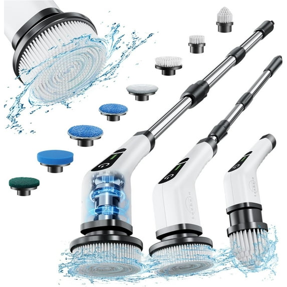 Electric Spin , Cordless Cleaning Brush with 8 Replaceable Brush Heads ...