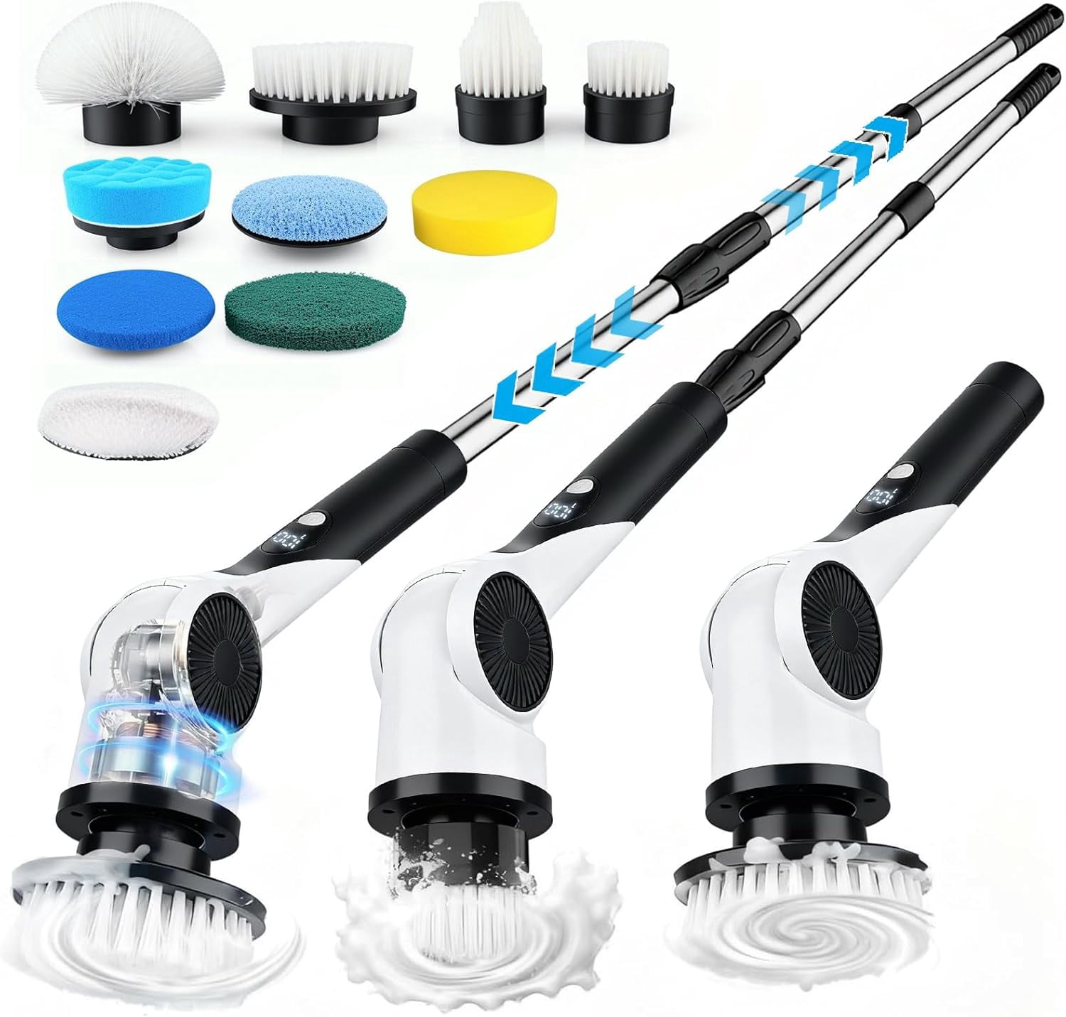 Electric Spin Scrubber, 3-Speed Cordless Shower Scrubber with Long ...