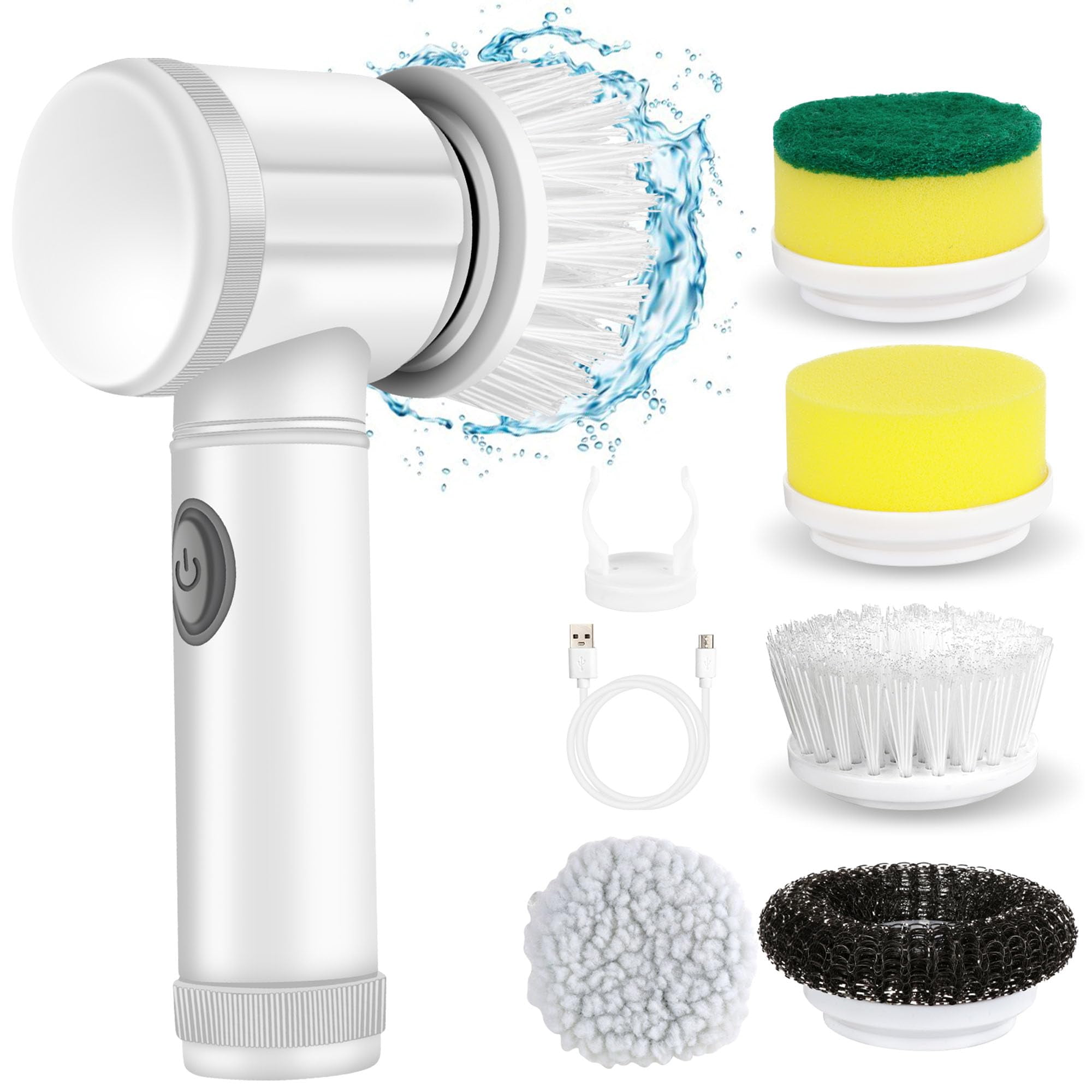 Electric Spin Scrubber 350 RPM Cordless Cleaning Brush with 5 Replaceable Heads Handle Portable ...