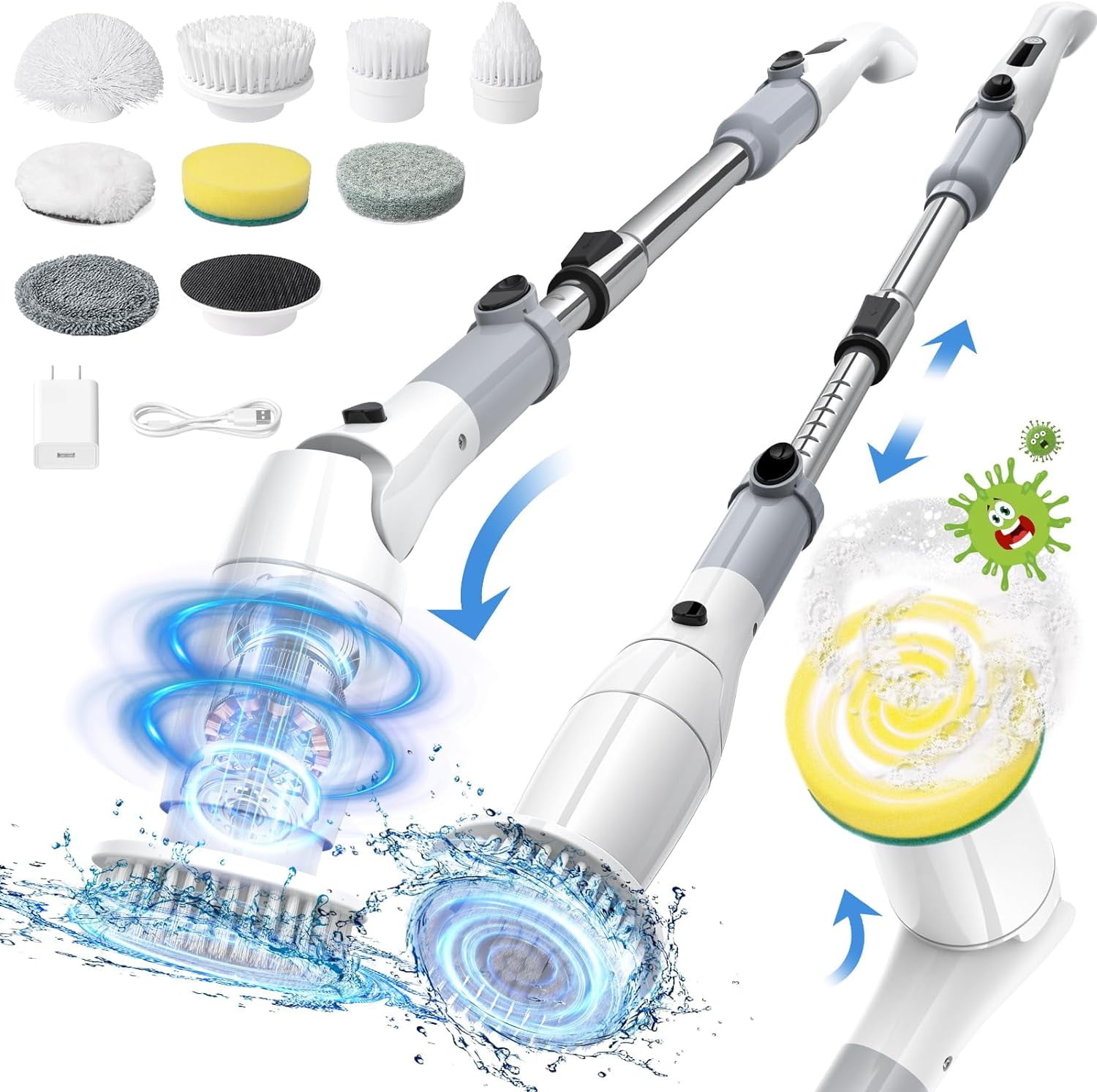 Electric Spin Scrubber, 4000 mAh Cordless Electric Scrubber Up to 550 ...
