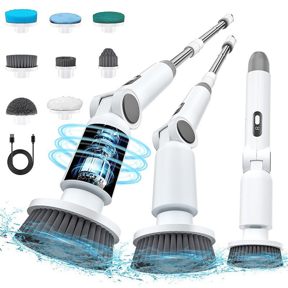 Electric Spin Scrubber with 8 Brush Heads,Cordless Bathroom Cleaner ...