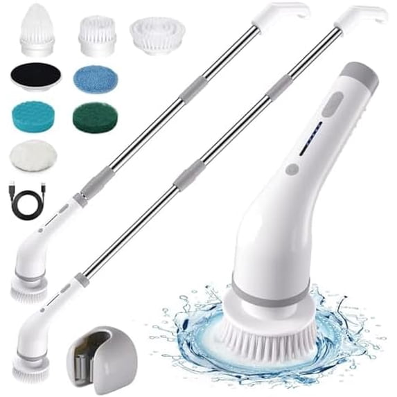 Electric Spin Scrubber 8-in-1 with MOP Clip - Adjustable Extension Arm ...