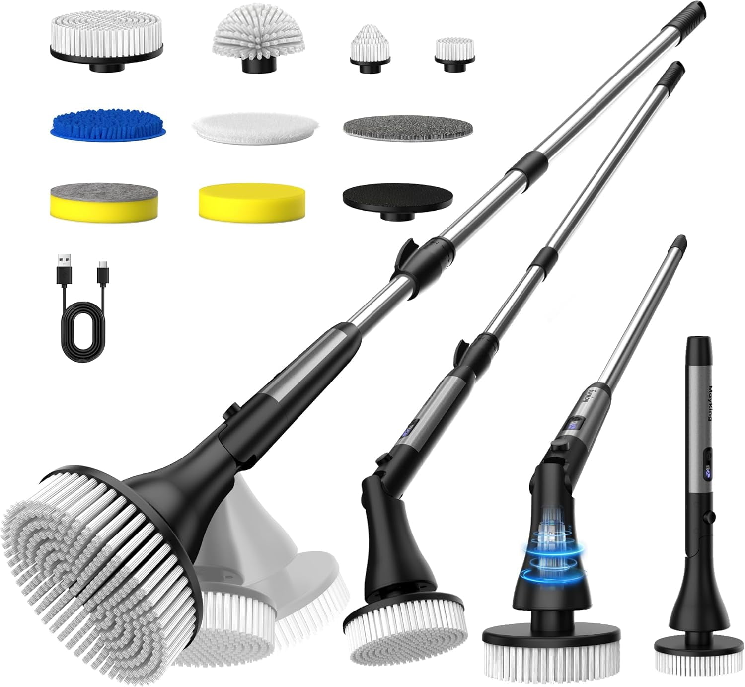 Electric Spin Scrubber with 9 Brush Heads, 3-Angle & 4-Length ...