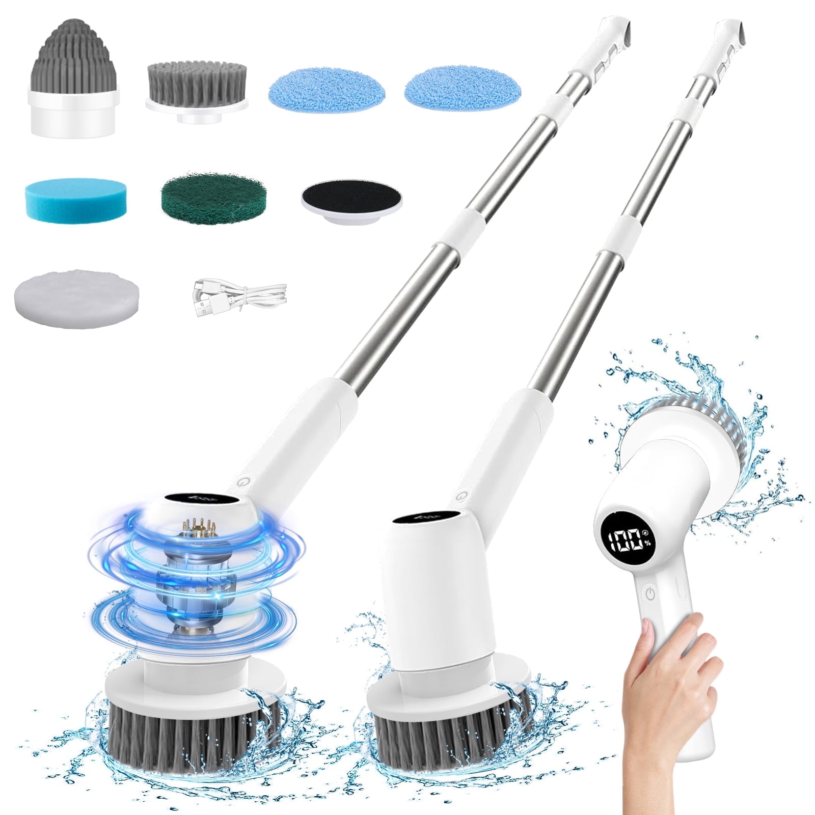 Electric Spin Scrubber, ATUPEN Cordless Shower Scrubber with 8 ...