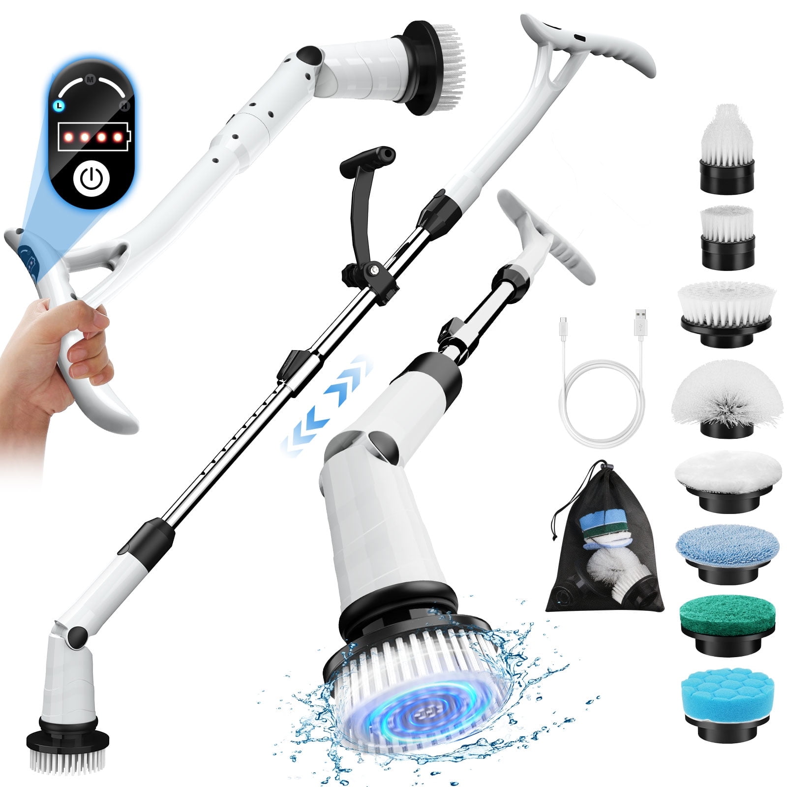 600RPM Electric Spin Scrubber, Shower Cleaning Brush with 8 Cleaning ...