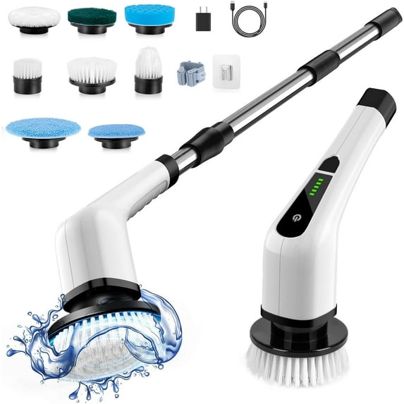 Electric Spin Scrubber Cordless – 8 Replaceable Brush Heads, 90 Min ...