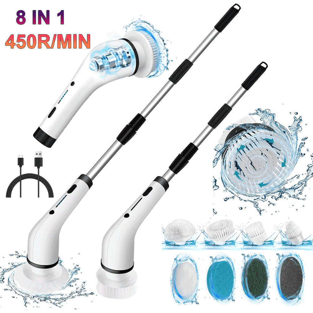 Electric Spin Scrubber, Cordless Bath Tub Power Scrubber 8in1, Deep ...