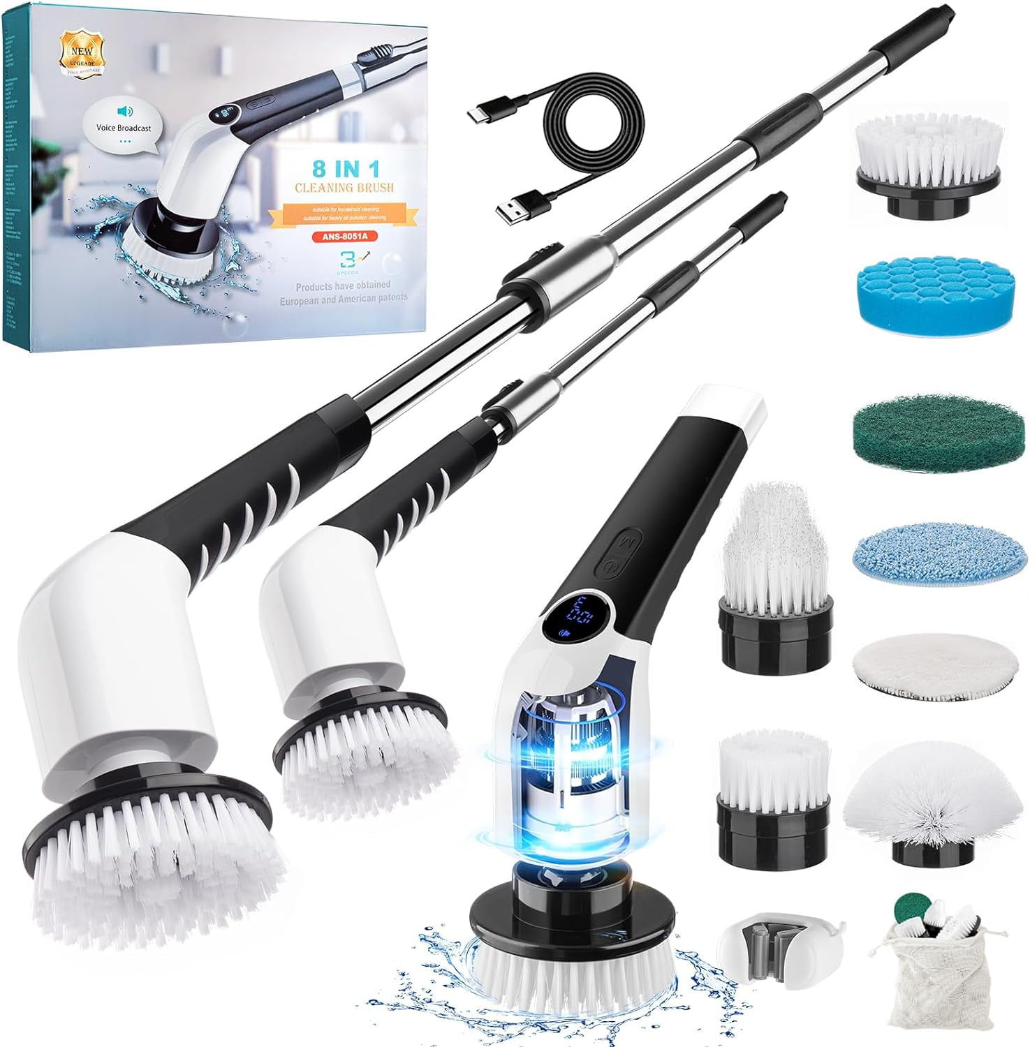Electric Spin Scrubber, Cordless Bathroom Tub Scrubber with Long Handle ...