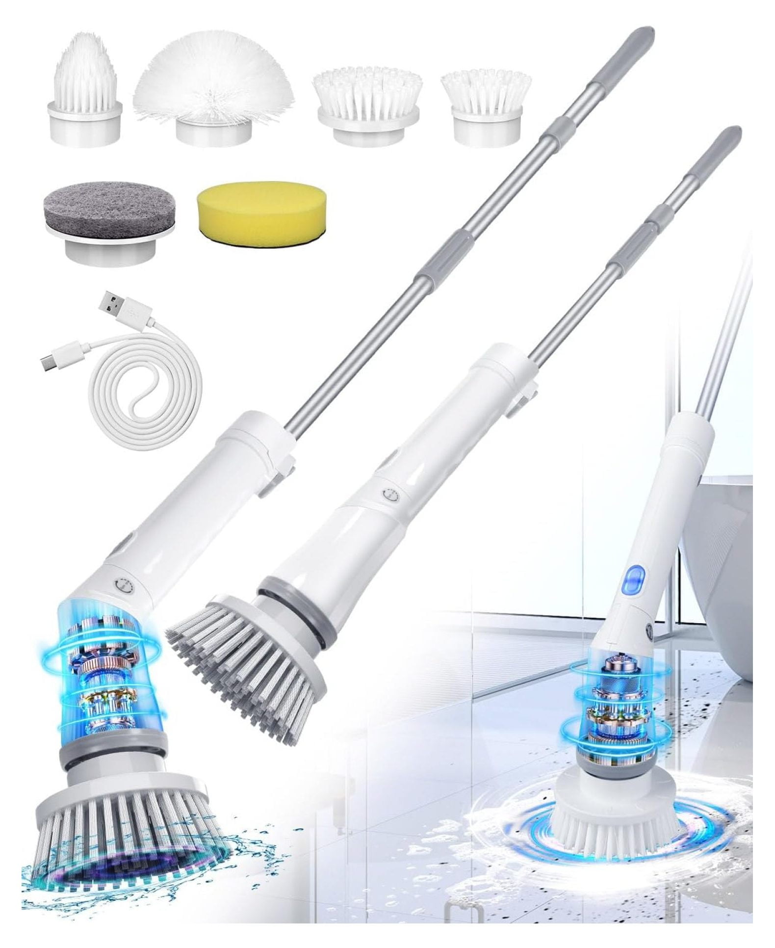 Electric Spin Scrubber Cordless Cleaning Brush 2000mAh, 2 Speed Shower ...