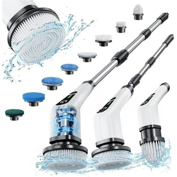 Electric Spin Scrubber, Cordless Cleaning Brush with 8 Replaceable ...