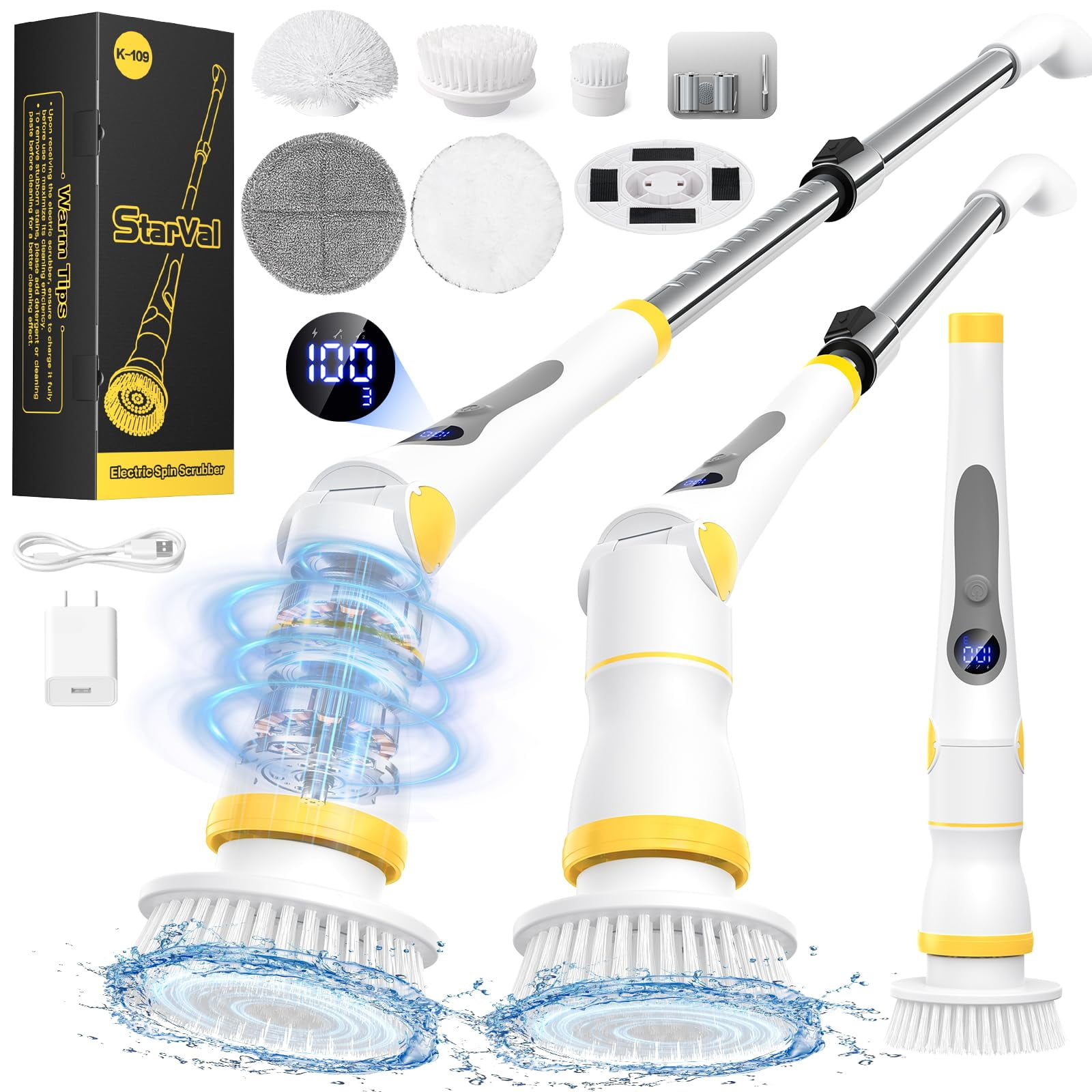 Electric Spin Scrubber, Cordless Cleaning Brush with LED Display, 4 ...