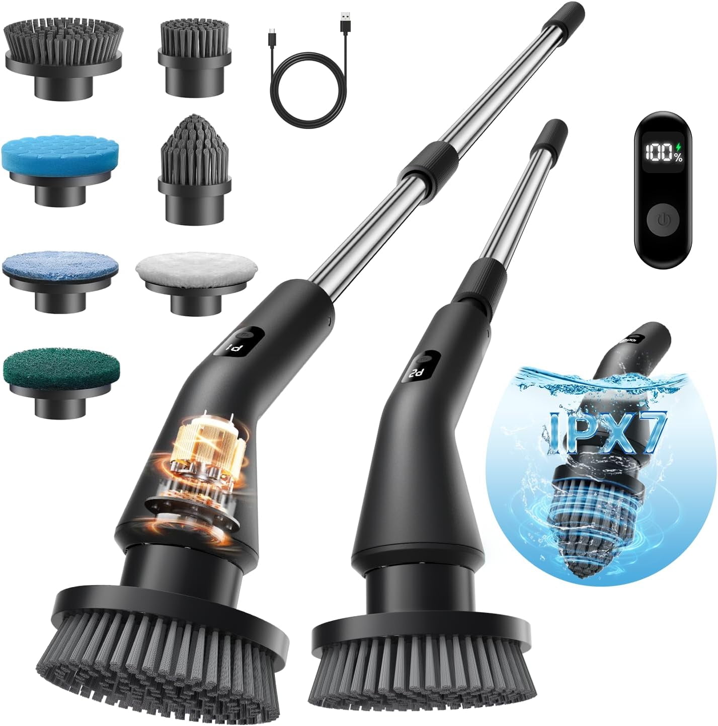 Electric Spin Scrubber, Cordless Cleaning Brush Scrubber for Home, IPX7 ...