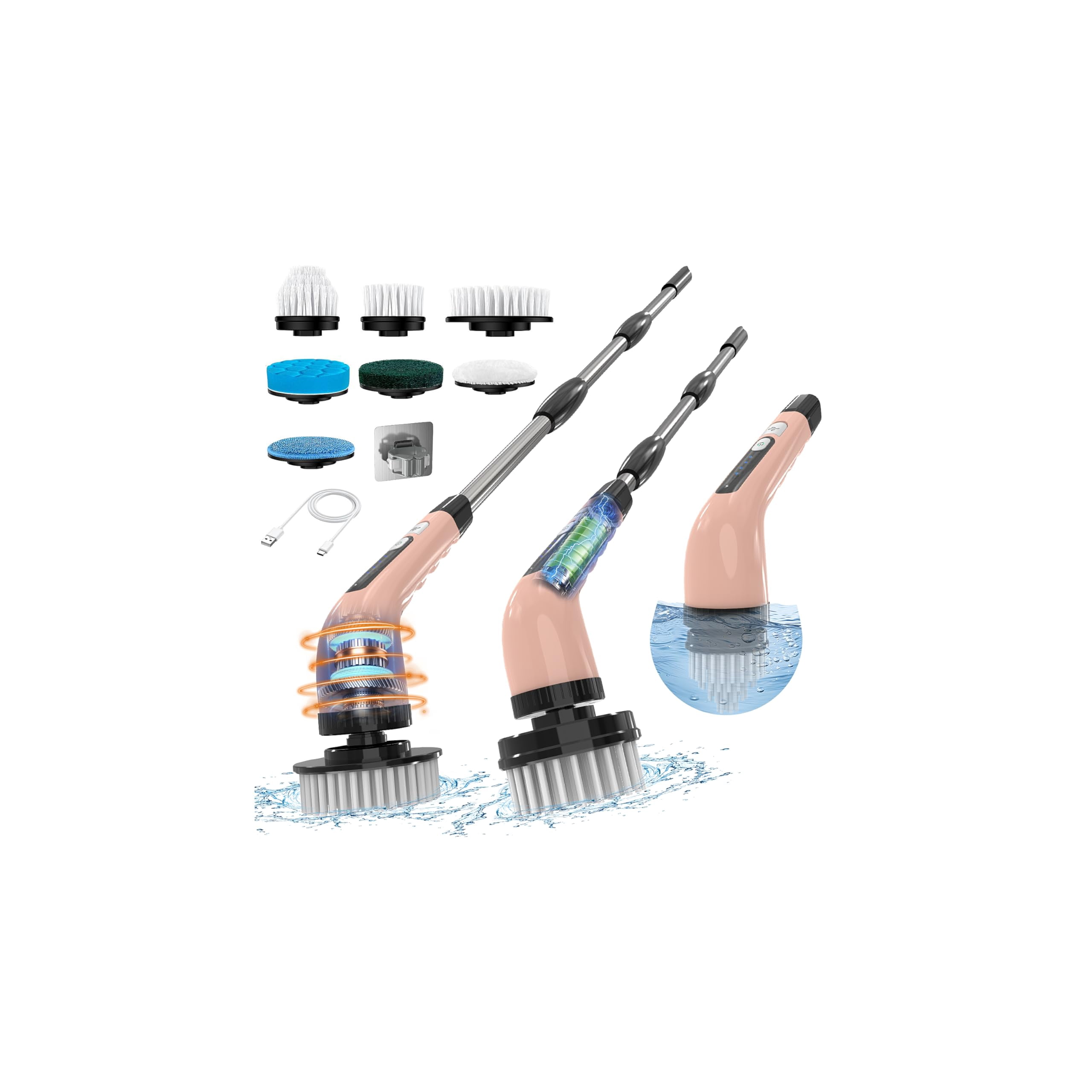 Electric Spin Scrubber, Cordless Cleaning Brush, Shower Scrubber with 7 ...