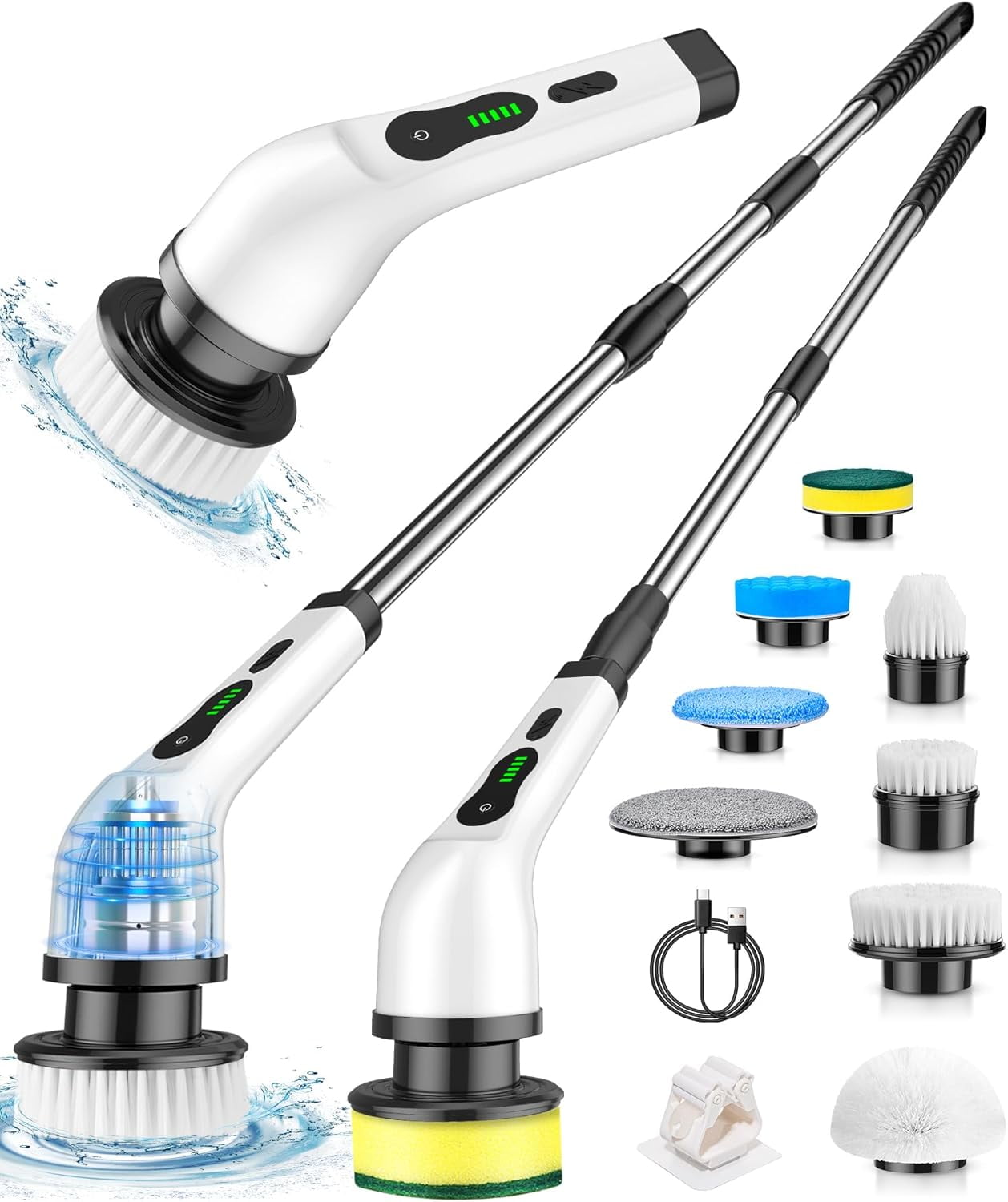 Electric Spin Scrubber, Cordless Cleaning Brush, Shower Scrubber with 8 Brush Heads 2H Power ...