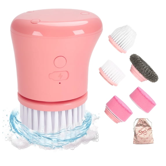 Electric Spin Scrubber, Cordless Cleaning Brushes, Pink Dish Brush kit ...