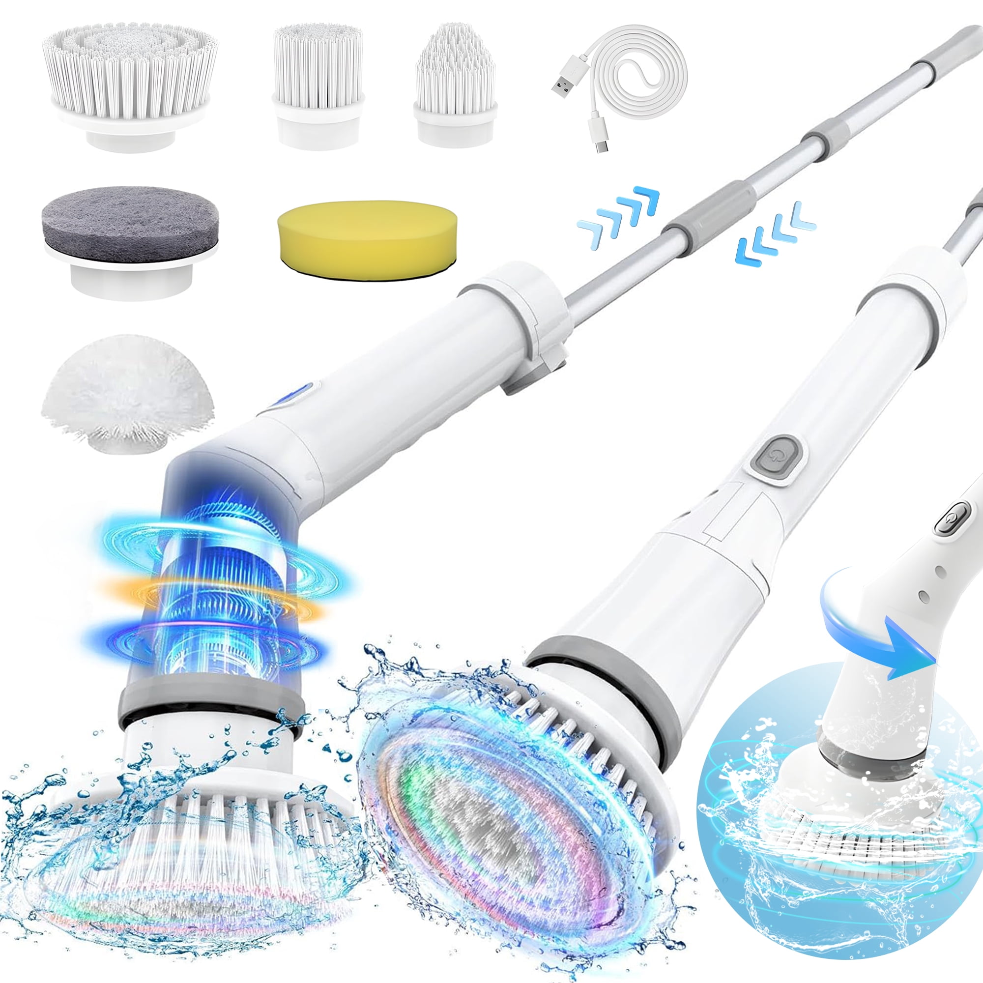 Cordless Electric Spin Scrubber - Adjustable Shower Brush with 6 ...