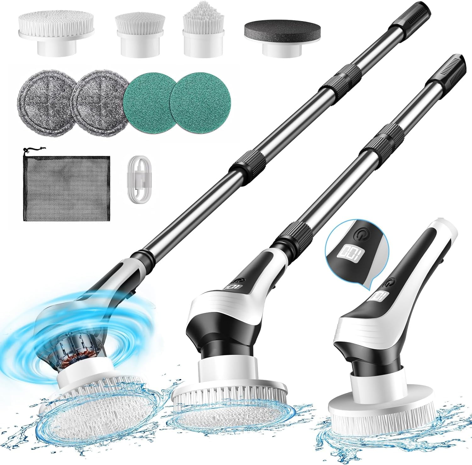 Electric Spin Scrubber,Cordless Shower Scrubber with Power Display ...