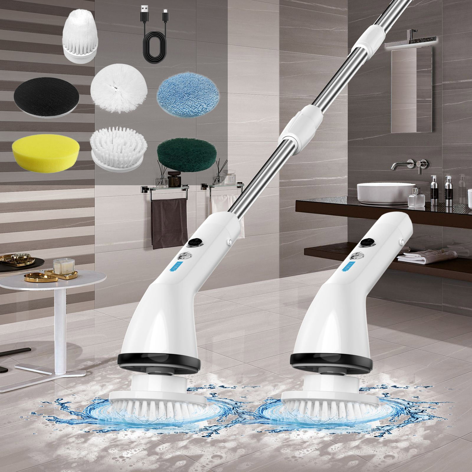 Electric Spin Scrubber,Full-Body IPX7 Waterproof Bathroom Cleaner Brush ...