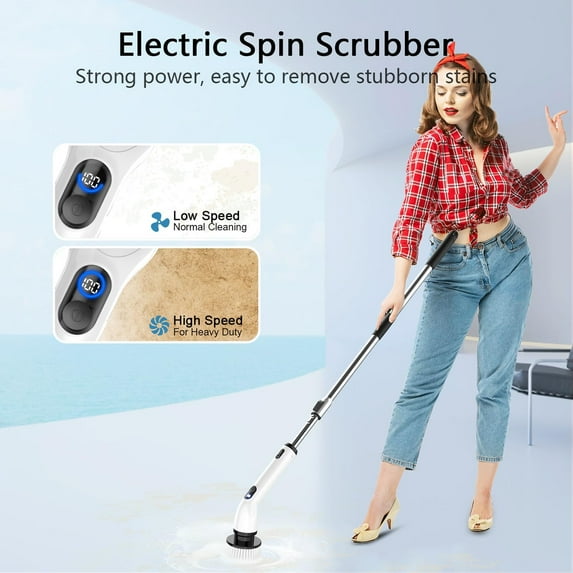 Electric Spin Scrubber, Full-Body IPX7 Waterproof Bathroom Scrubber ...