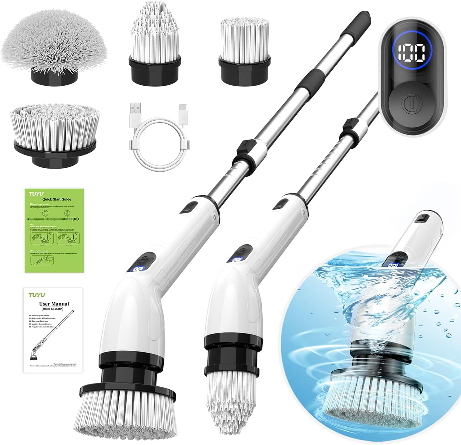 Electric Spin Scrubber, Full-Body IPX7 Waterproof Bathroom Scrubber ...