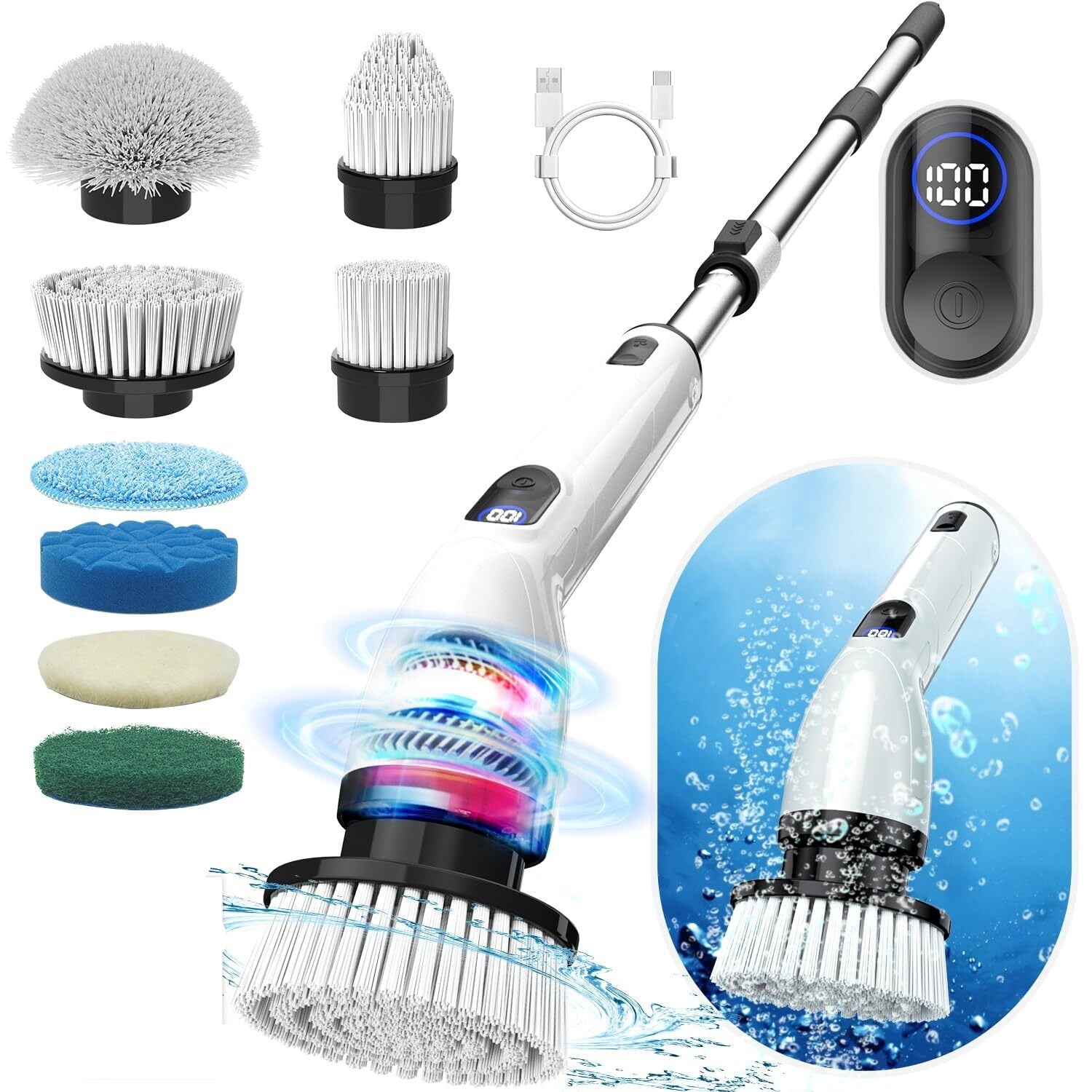 Electric Spin Scrubber, Full-Body IPX7 Waterproof Bathroom Scrubber ...