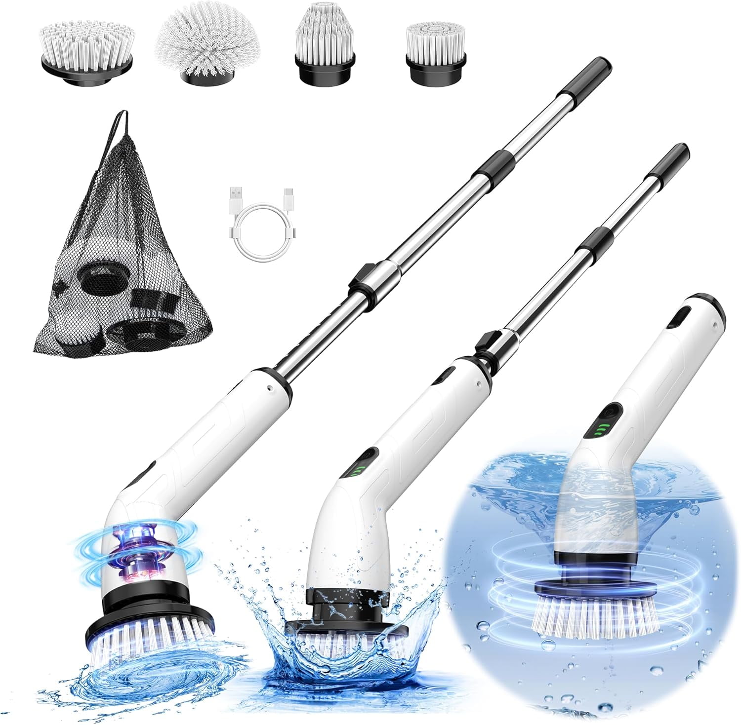 Electric Spin Scrubber, Full-Body IPX7 Waterproof Cordless Shower ...