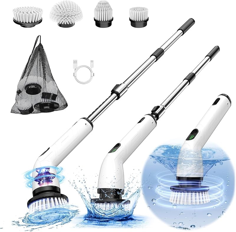 Electric Spin Scrubber, Full-Body IPX7 Waterproof Cordless Shower ...