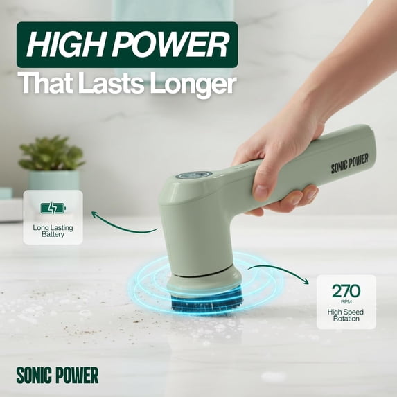 Electric Spin Scrubber – Handheld & Ergonomic, IPX7 Waterproof, 4 Multi ...