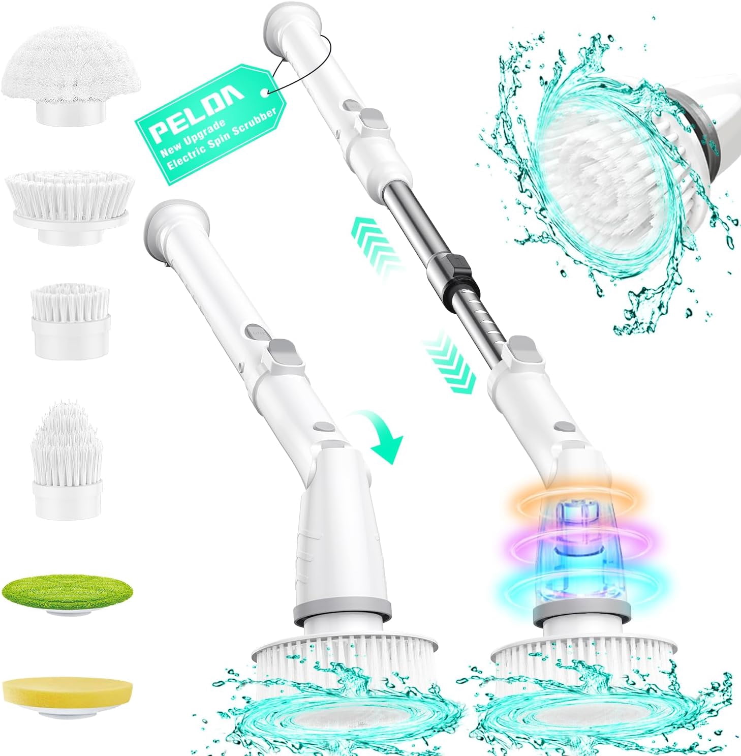 Electric Spin Scrubber, High-Speed Adjustable Cleaning Brush with 6 ...