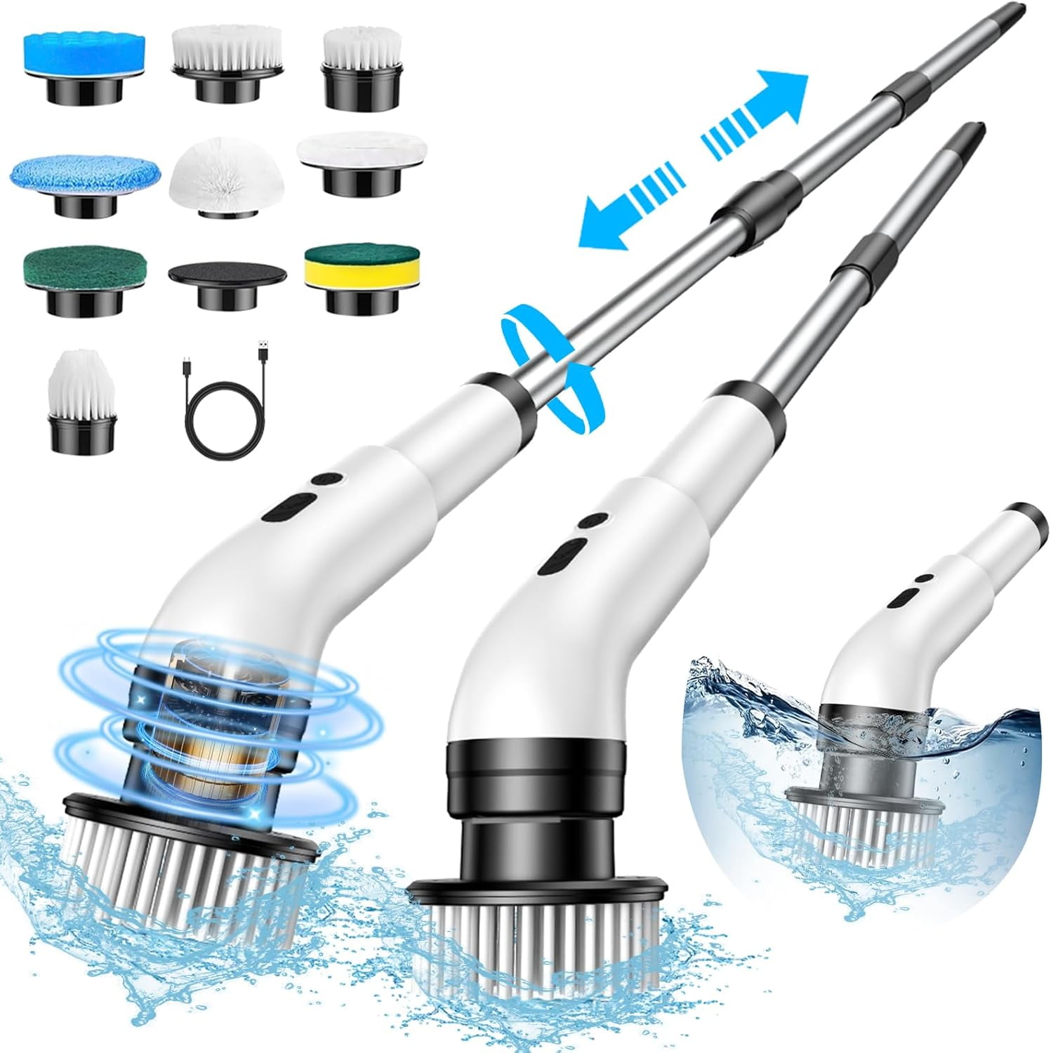 Electric Spin Scrubber, IPX7 Waterproof Shower Scrubber with 9 ...