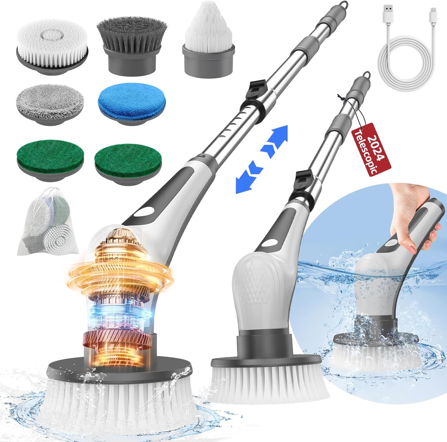 Electric Spin Scrubber, IPX8 Waterproof Cordless Electric Scrubber for ...