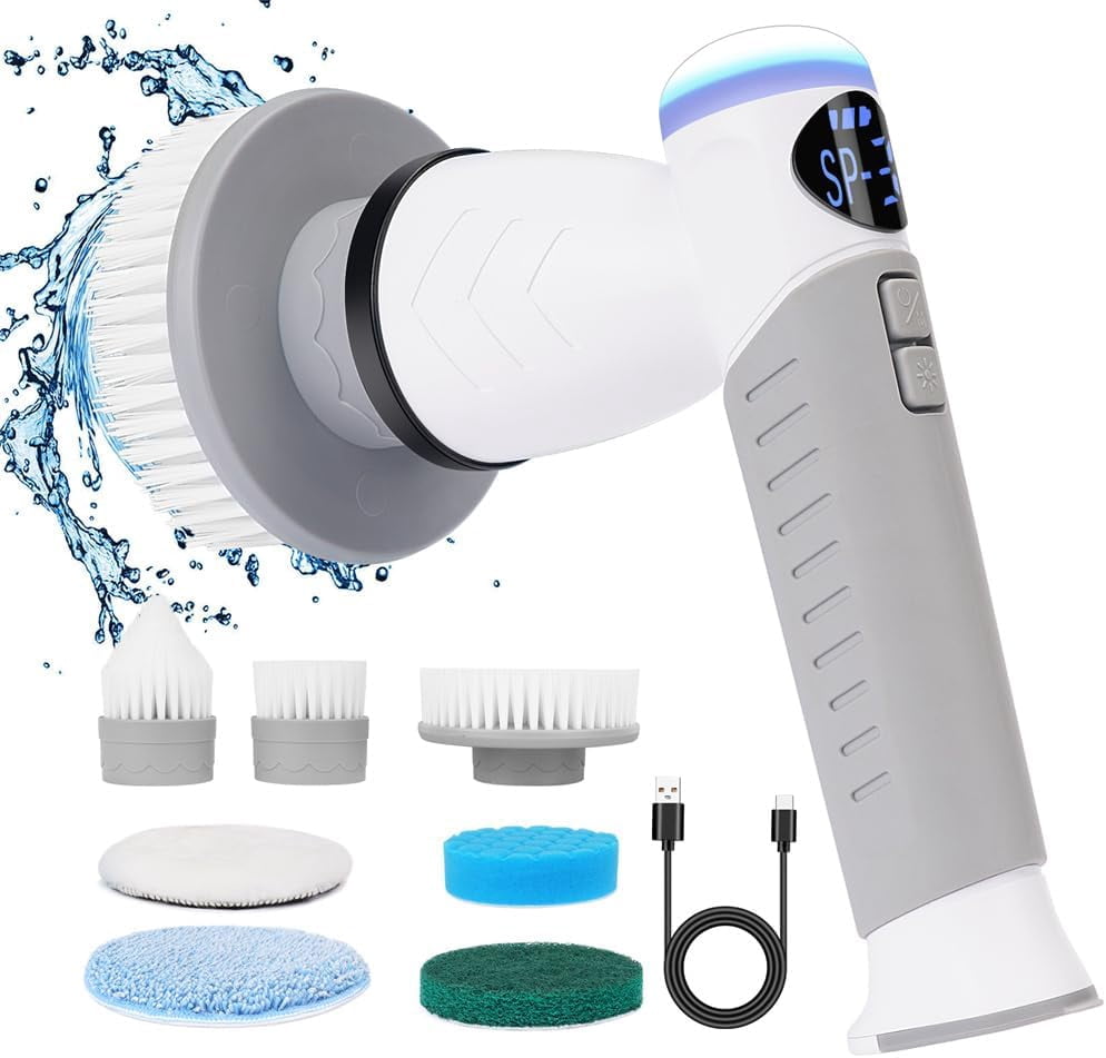 Electric Spin Scrubber - Rechargeable Bathroom Scrubber Cordless Shower ...