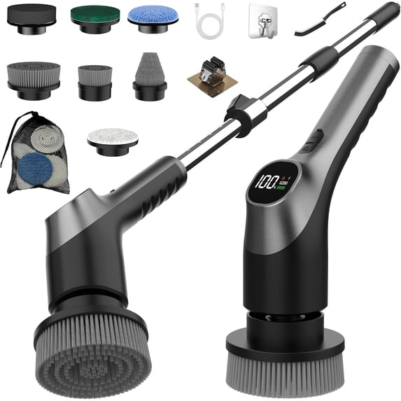 Electric Spin Scrubber, Shower Scrubber with Long Handle Adjustable LCD ...