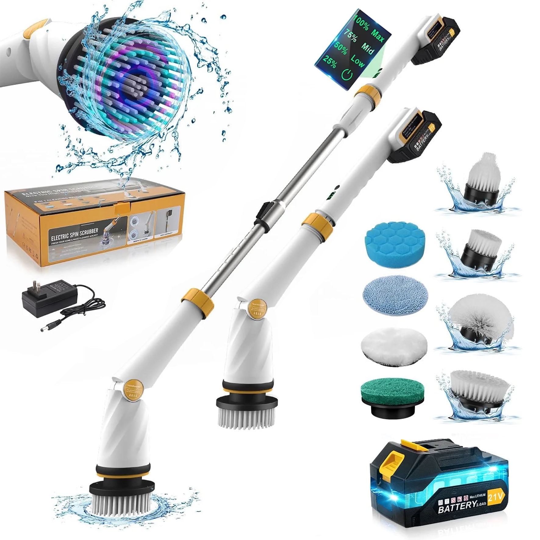 Amiluo Electric Spin Scrubber, 3 Speeds, 1200 RPM, Cordless, for Tile ...