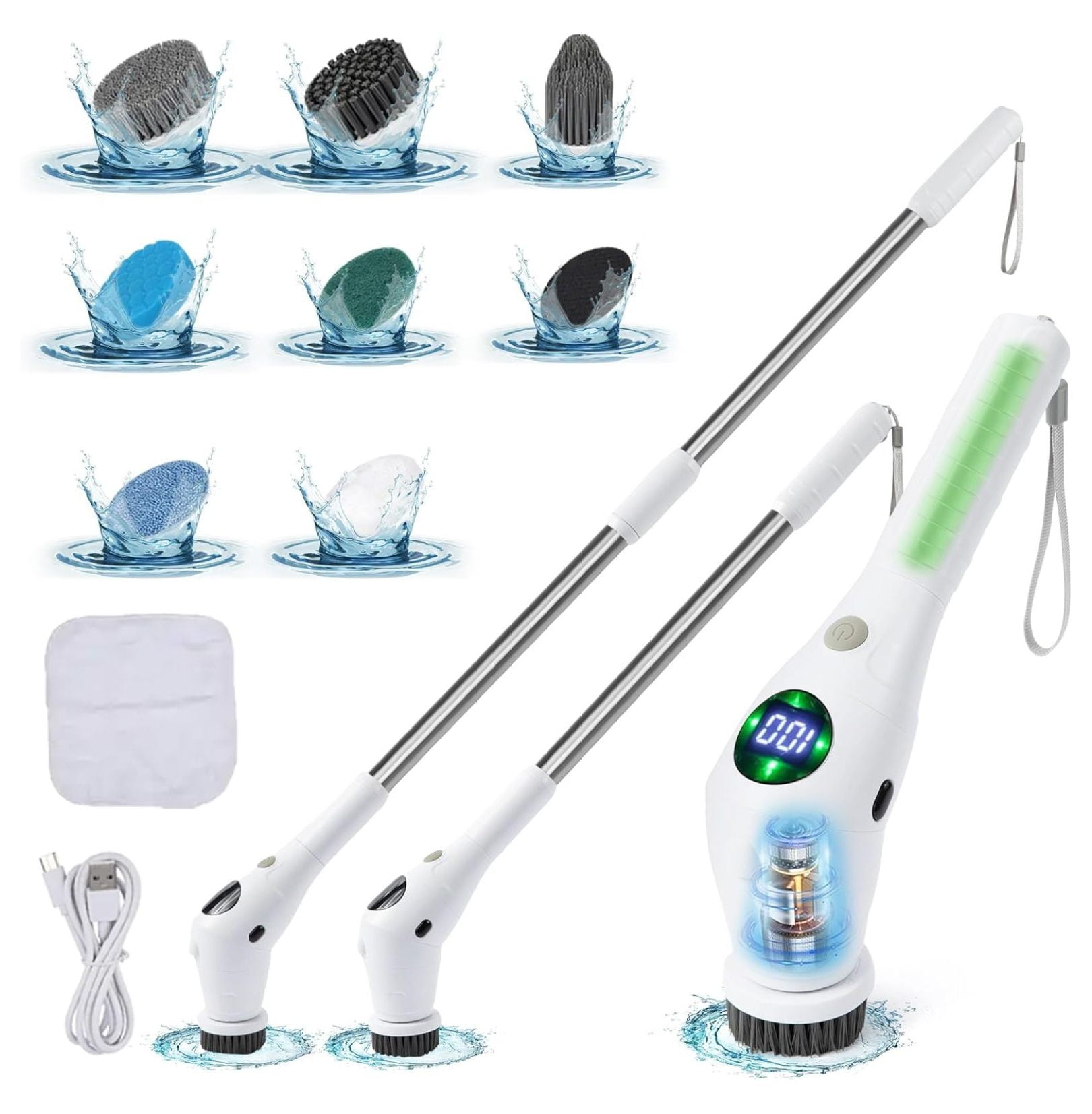 Electric Spin Shower Scrubber with Long Handle | Rotating Power Brush ...