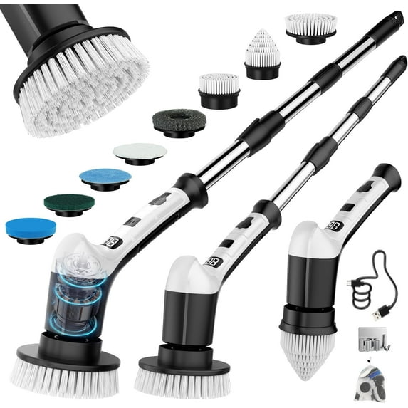 Electric Spin with 3 Speed, Adjustable Extension Handle, 8 Brush Heads ...
