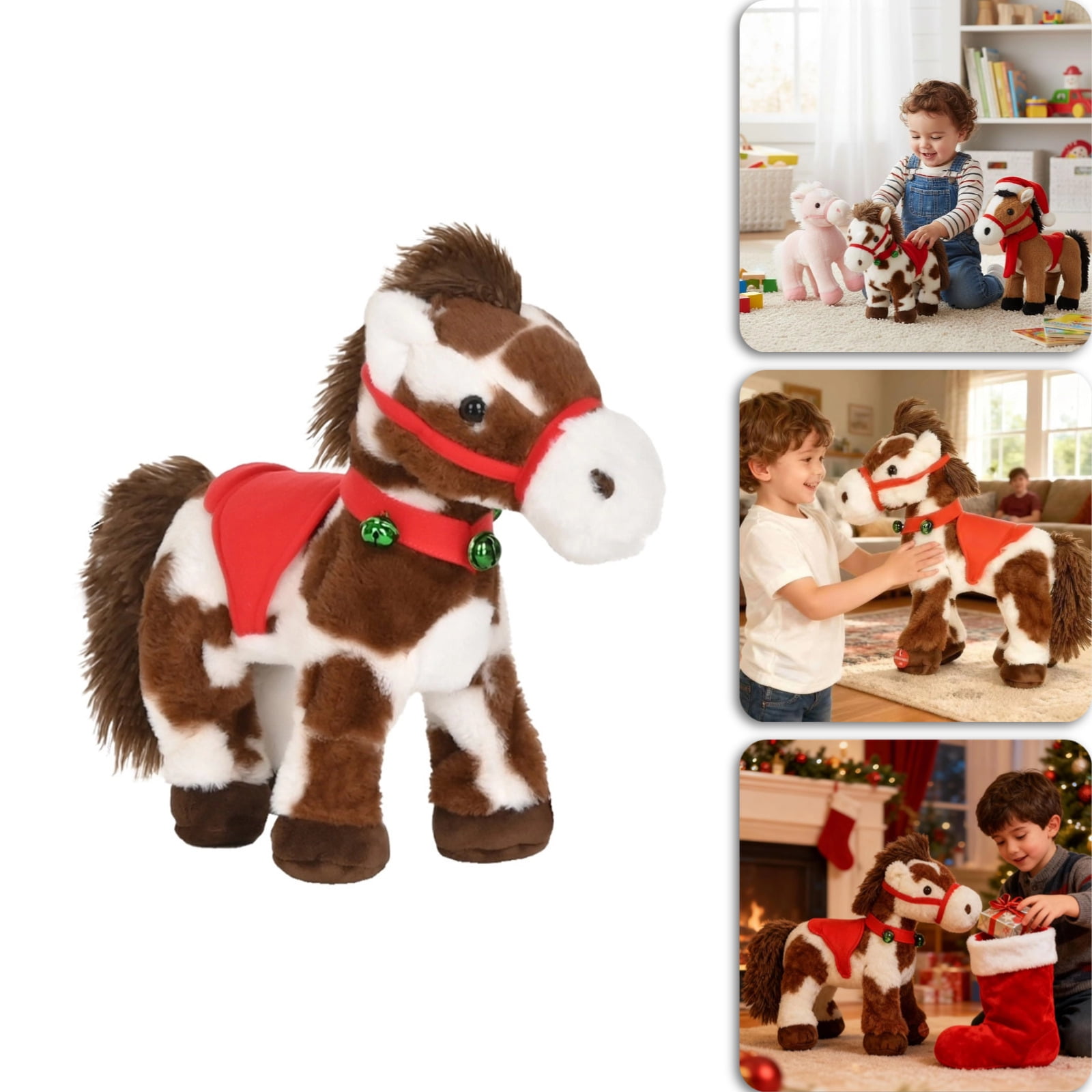 Electric Spotted Plush Horse, Animated Stuffed Animal with Red Accents ...