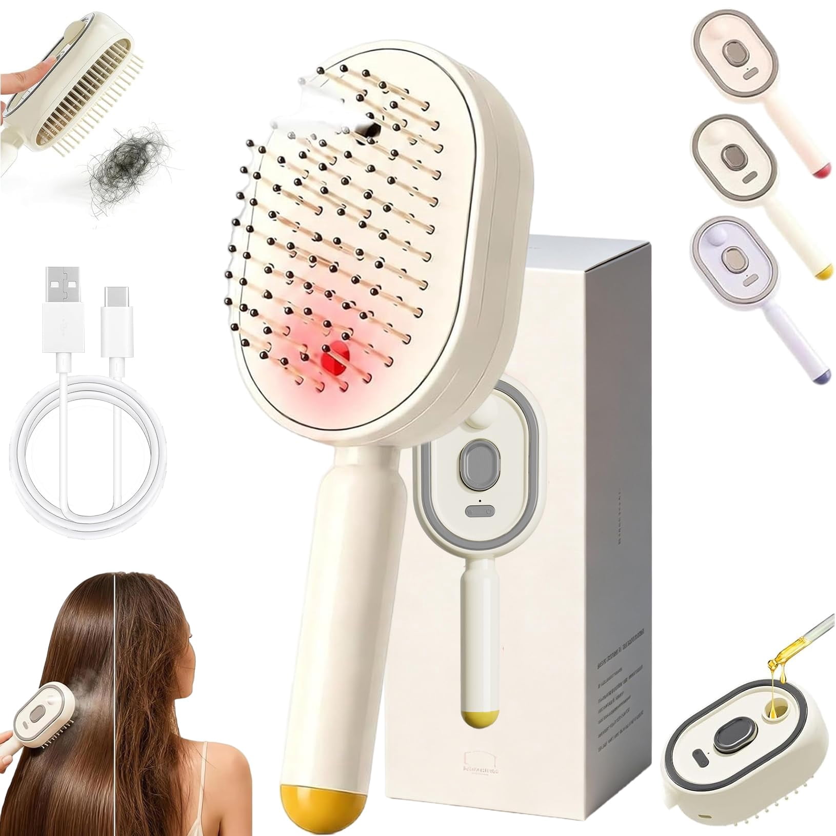 Electric Spray Air Cushion Massage Comb, Rechargeable Hair Steam Brush ...