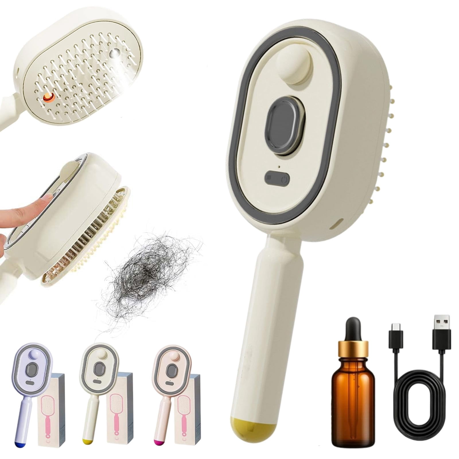 Electric Spray and Massage Hair Brush, Rechargeable Steam Hair Brush ...