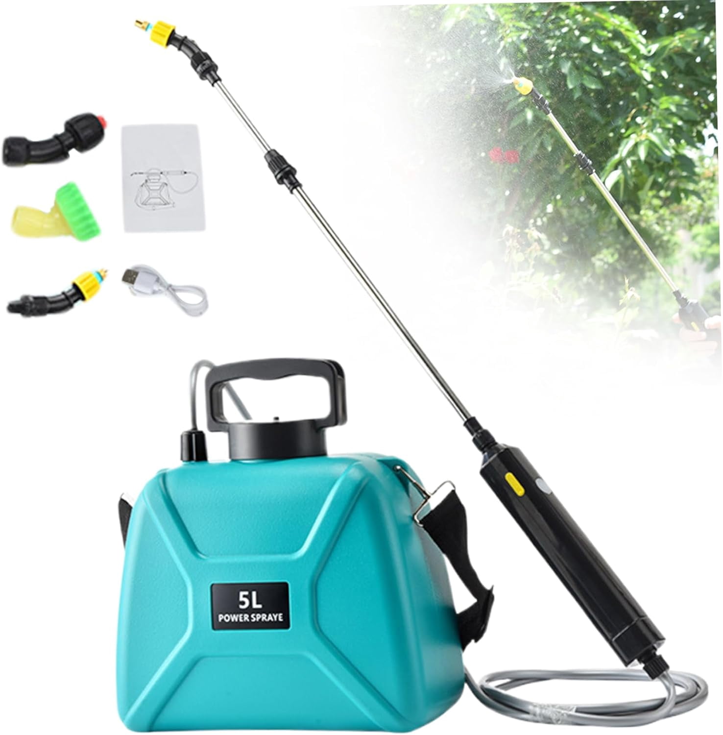 Electric Sprayer,5L USB Rechargeable Garden Sprayer with 3 Mist Nozzles ...