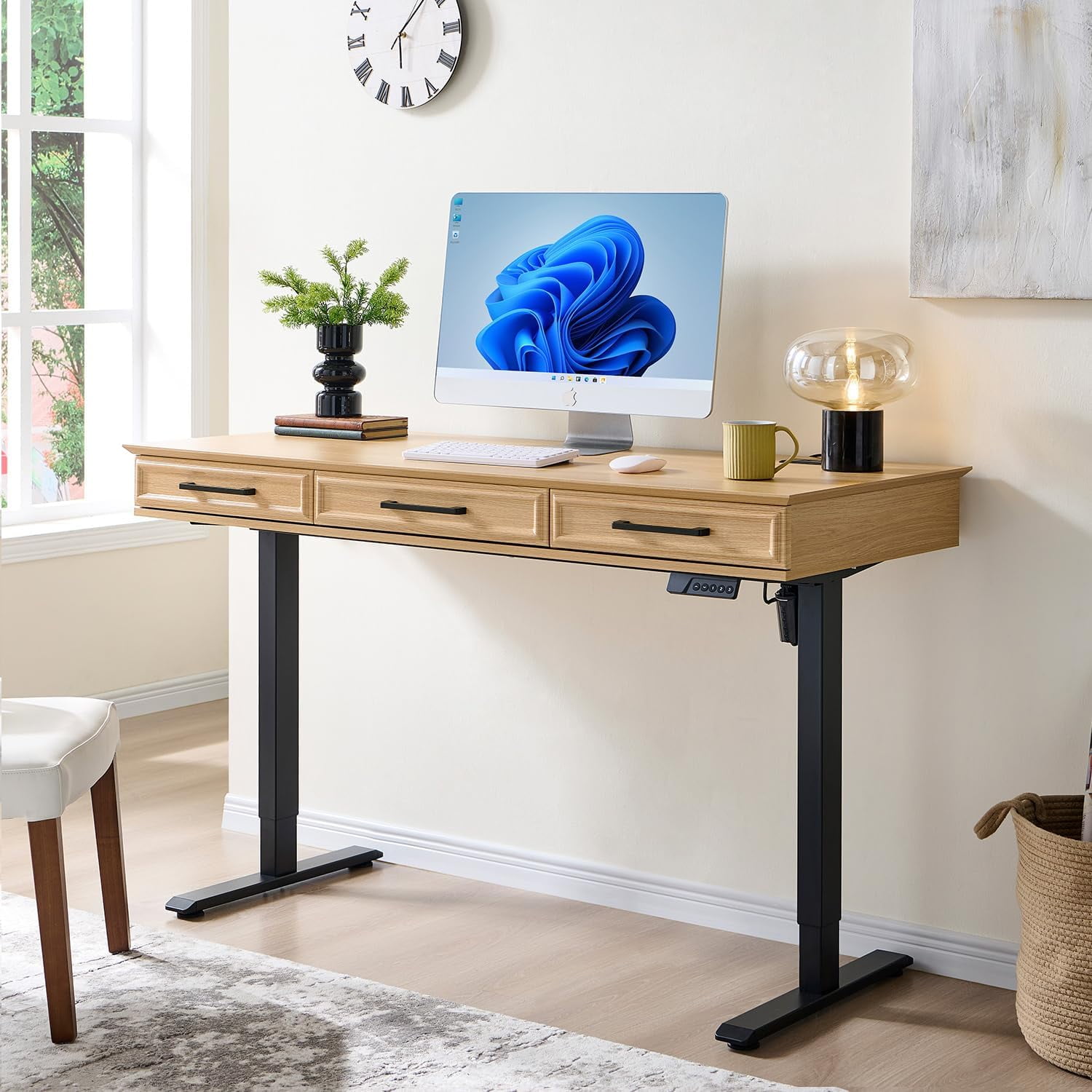 Electric Standing Desk with 3 Storage Drawers, 55x22 Inch Adjustable ...