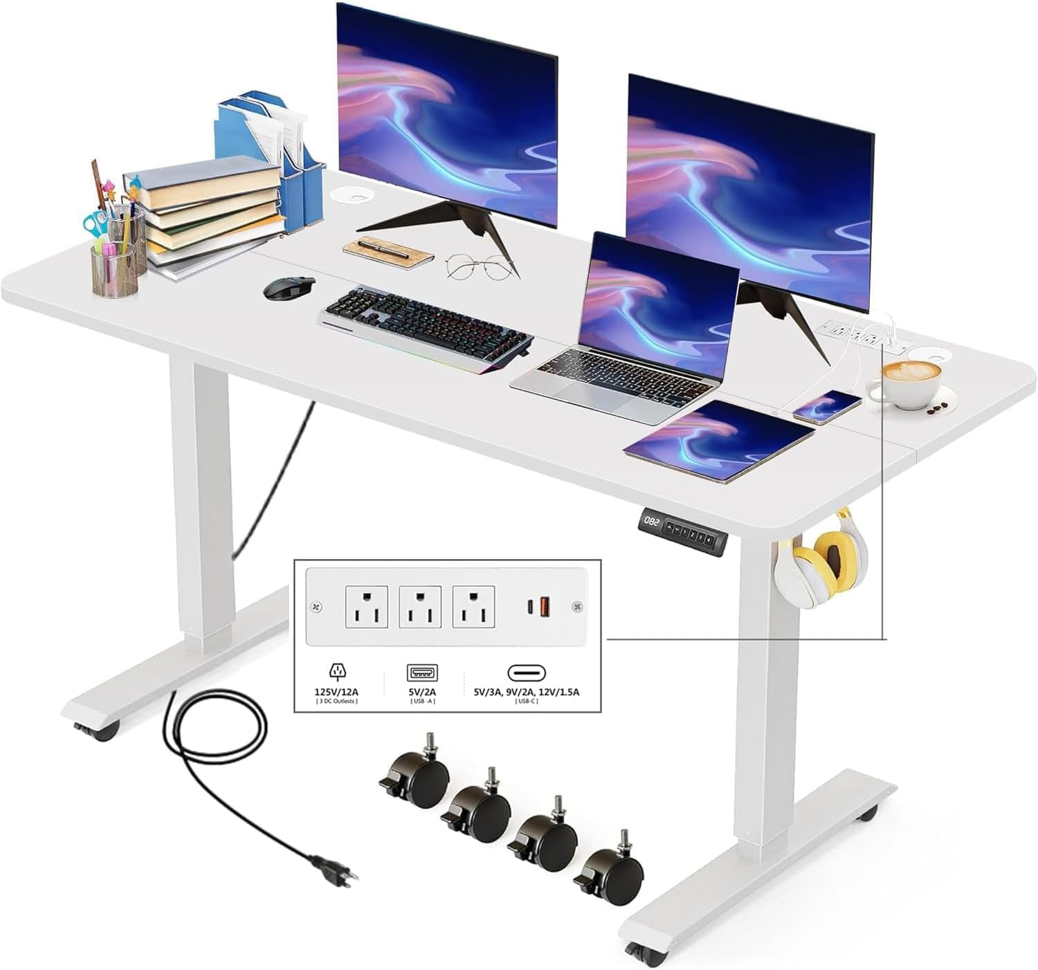 Electric Standing Desk 55 x 24 Inches Adjustable Height Sit Stand Up ...