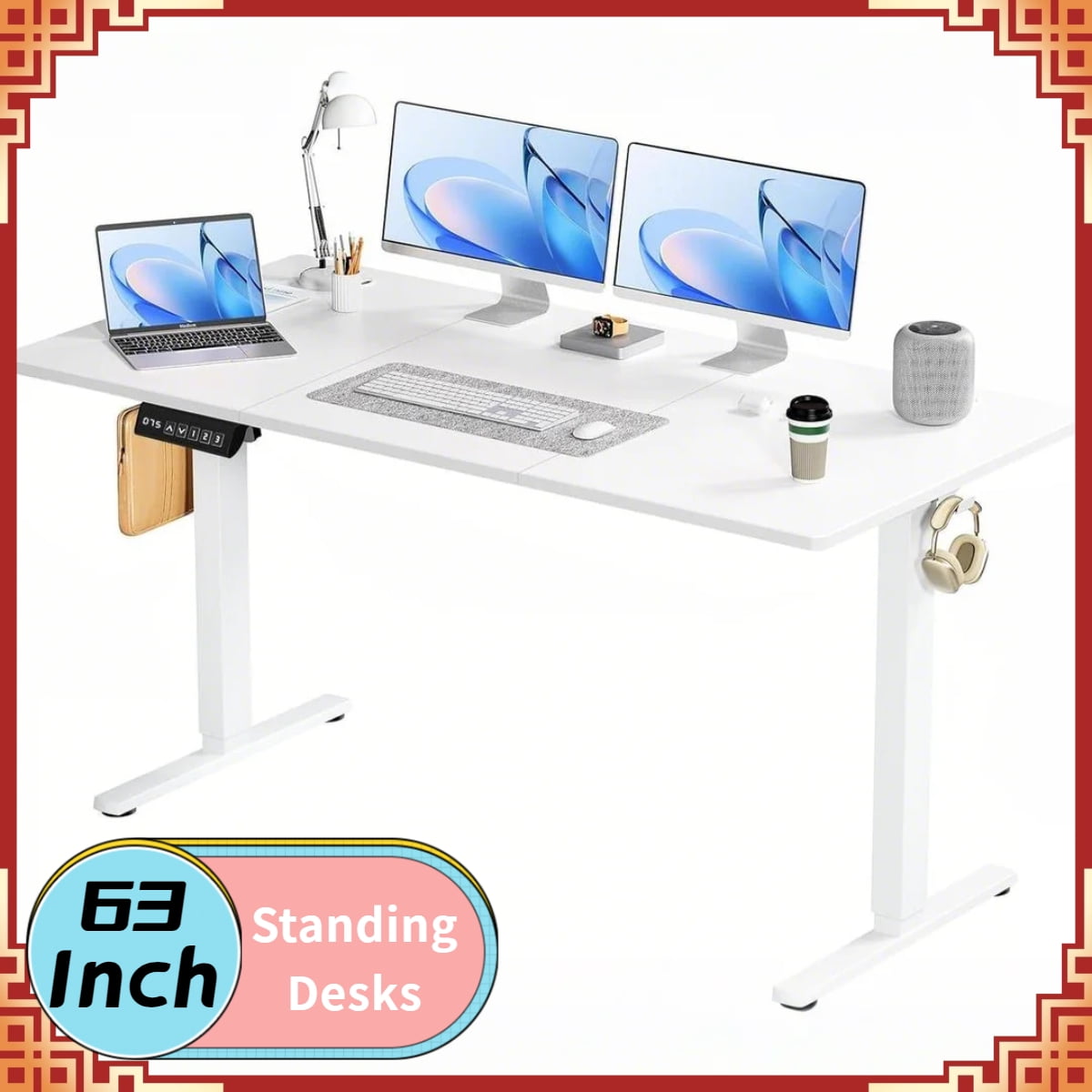 Electric Standing Desk, 63 x 24 Inch Adjustable Height Electric Sit ...
