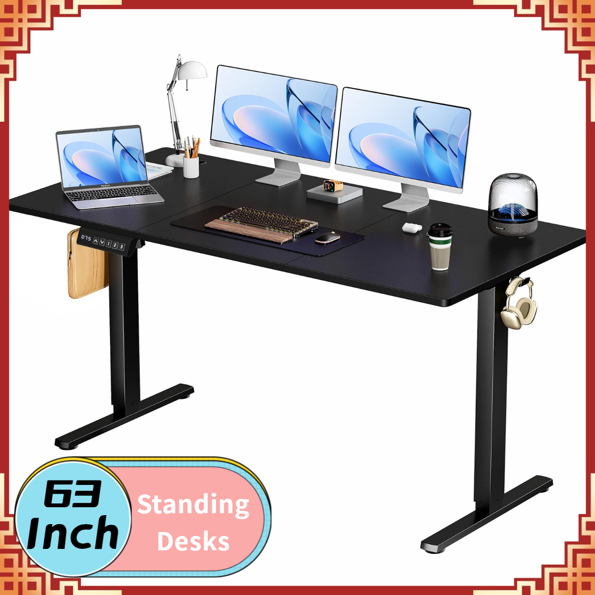 Electric Standing Desk, 63 x 24 Inch Adjustable Height Electric Sit ...